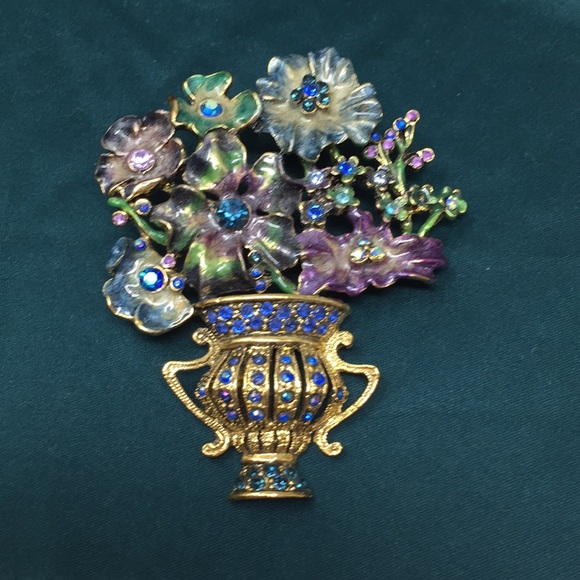 Vintage | Jewelry | Enamel Crystals Flowers Bouquet Urn Vase Vintage ...